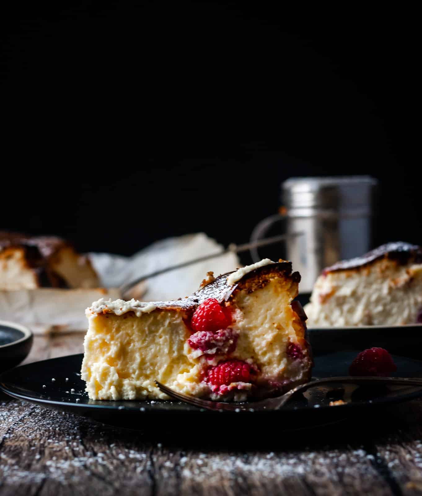 My burnt Basque cheesecake with raspberries - Kate the baker